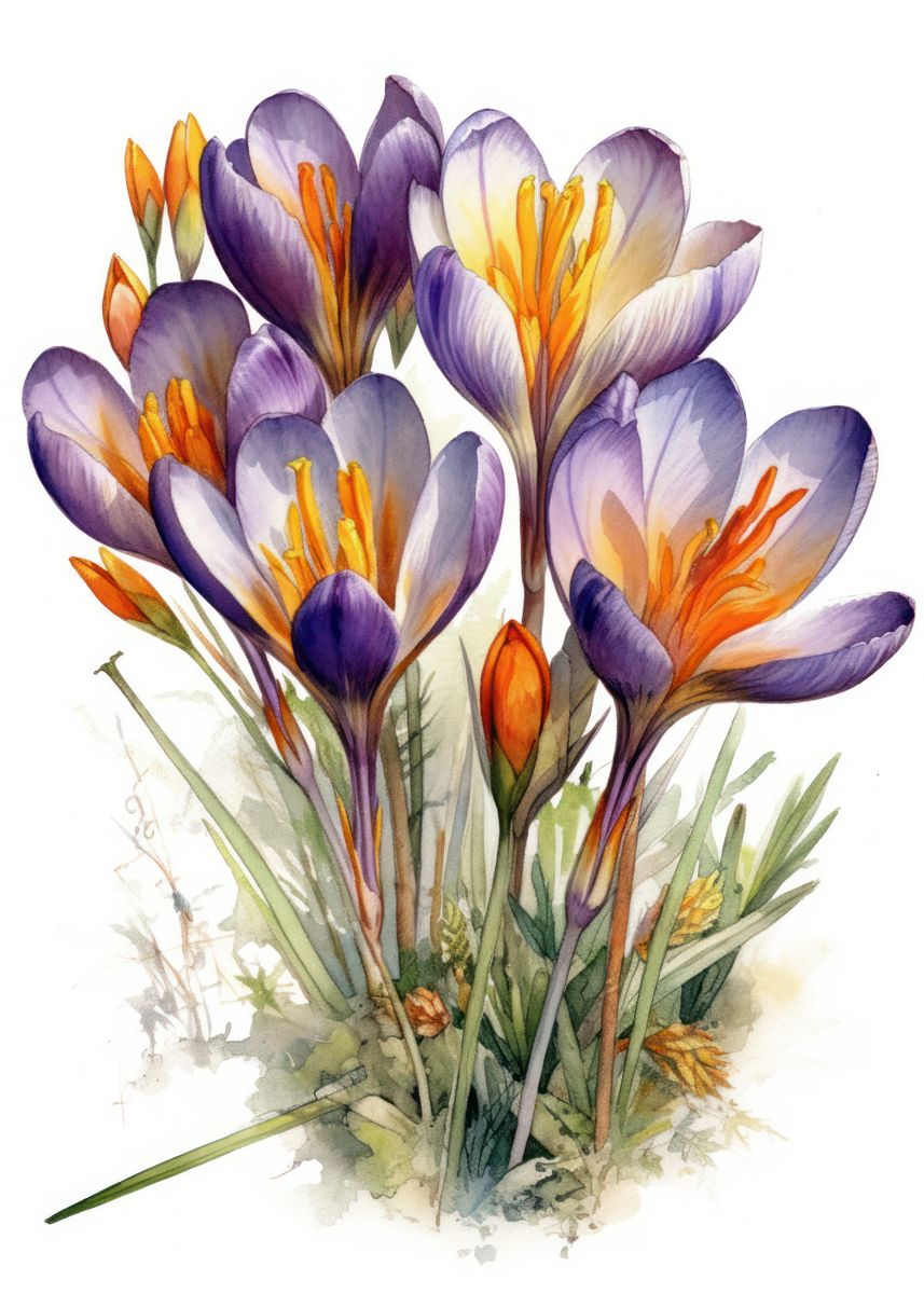 'Crocus Flower Watercolor' Poster, picture, metal print, paint by Usama ...
