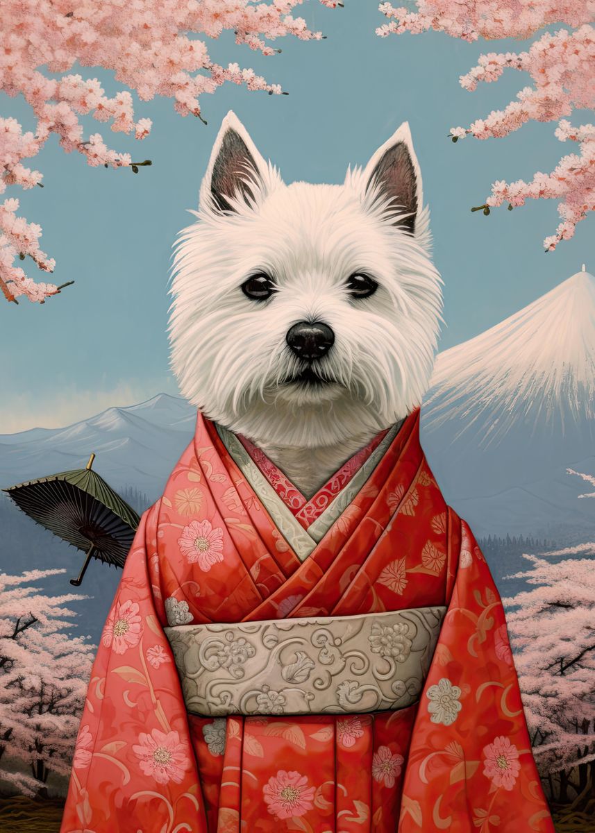 'Westie Geisha ' Poster, picture, metal print, paint by PetPrints | Displate