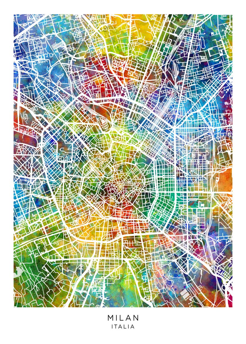 'Milan Italy Map' Poster by Michael Tompsett | Displate
