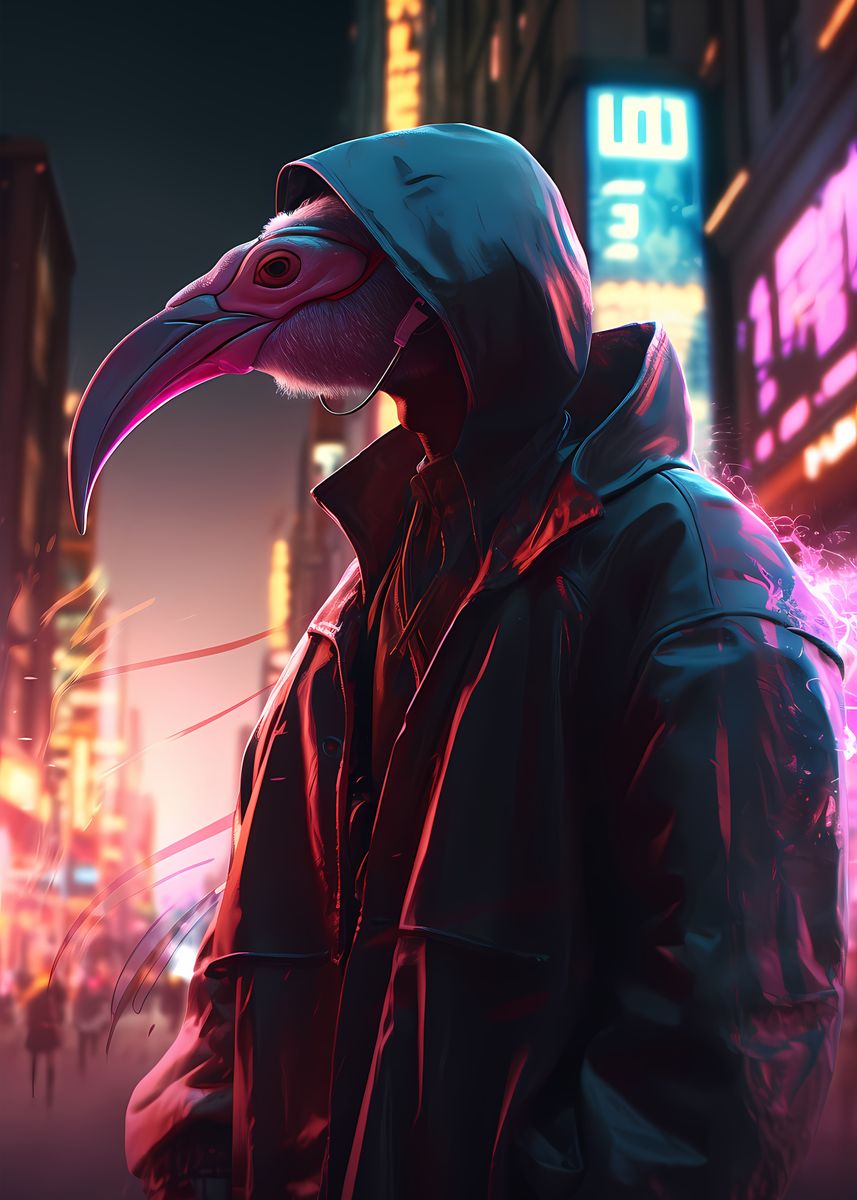 'Cyberpunk Flamingo Neon' Poster, picture, metal print, paint by Jay ...