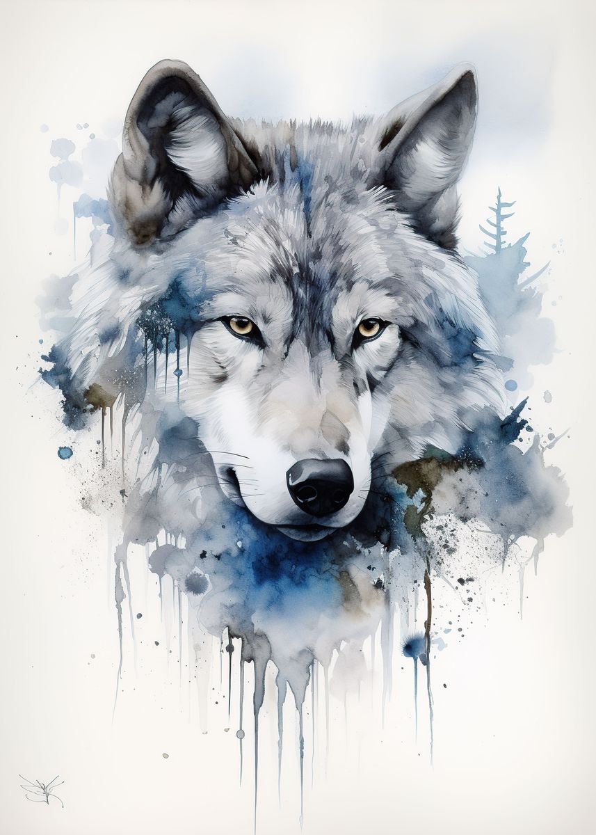 'Serene Nightfall Wolf Art' Poster, picture, metal print, paint by IDD ...
