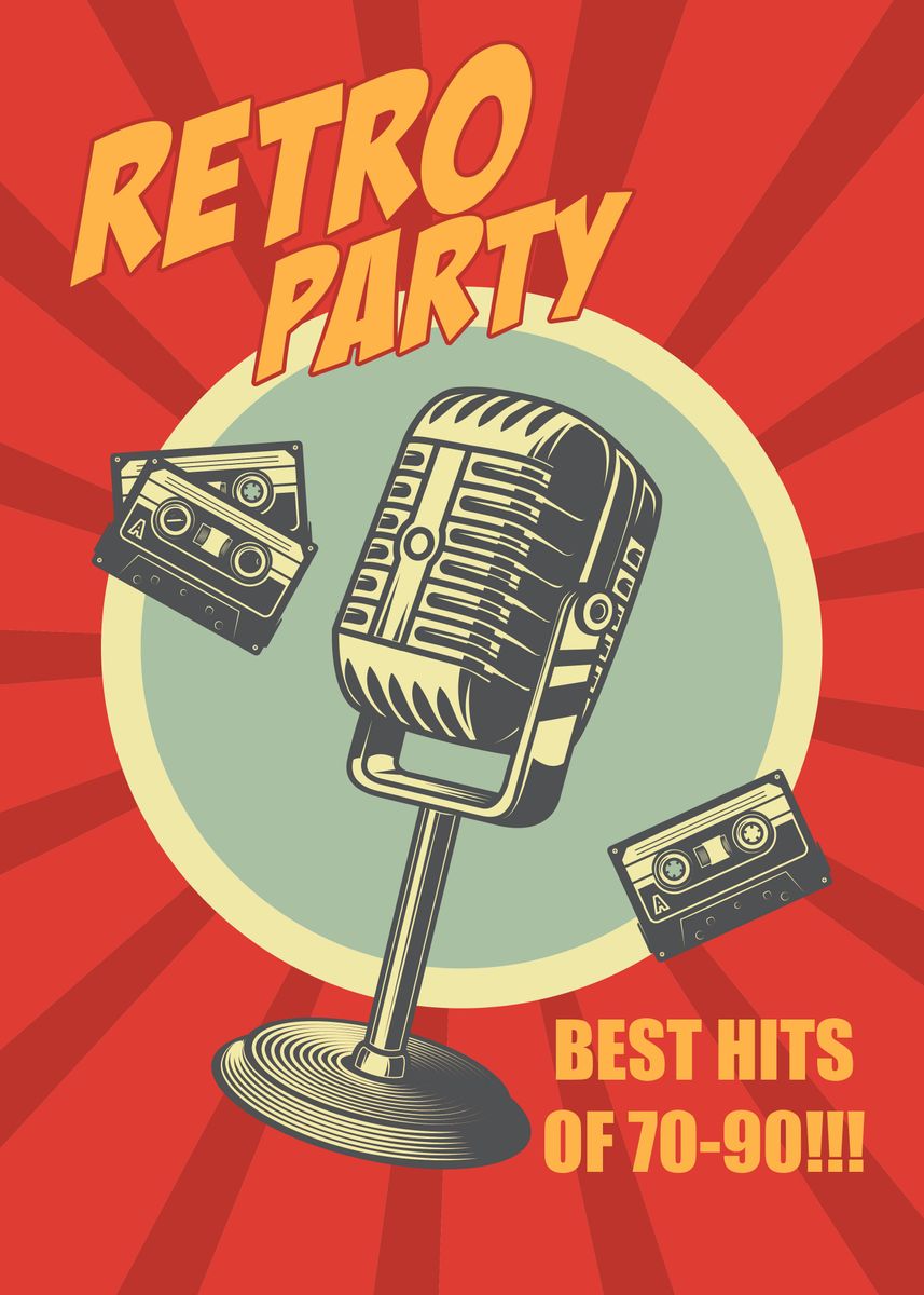 'retro style microphone' Poster, picture, metal print, paint by ...