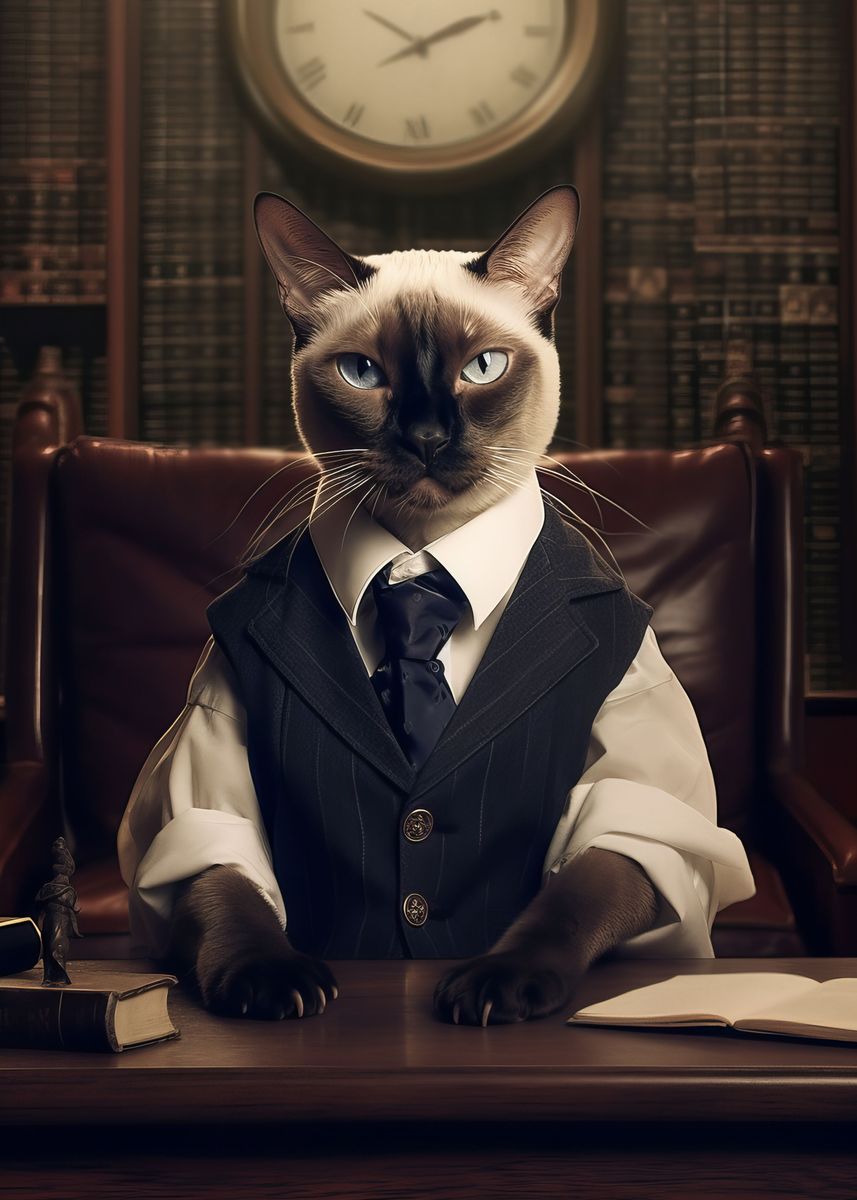 'Judge Siamese cat' Poster, picture, metal print, paint by Arnas ...