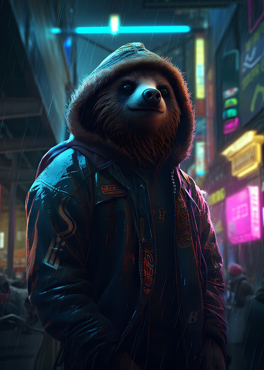 'Cyberpunk Steampunk Sloth' Poster, picture, metal print, paint by Jay ...