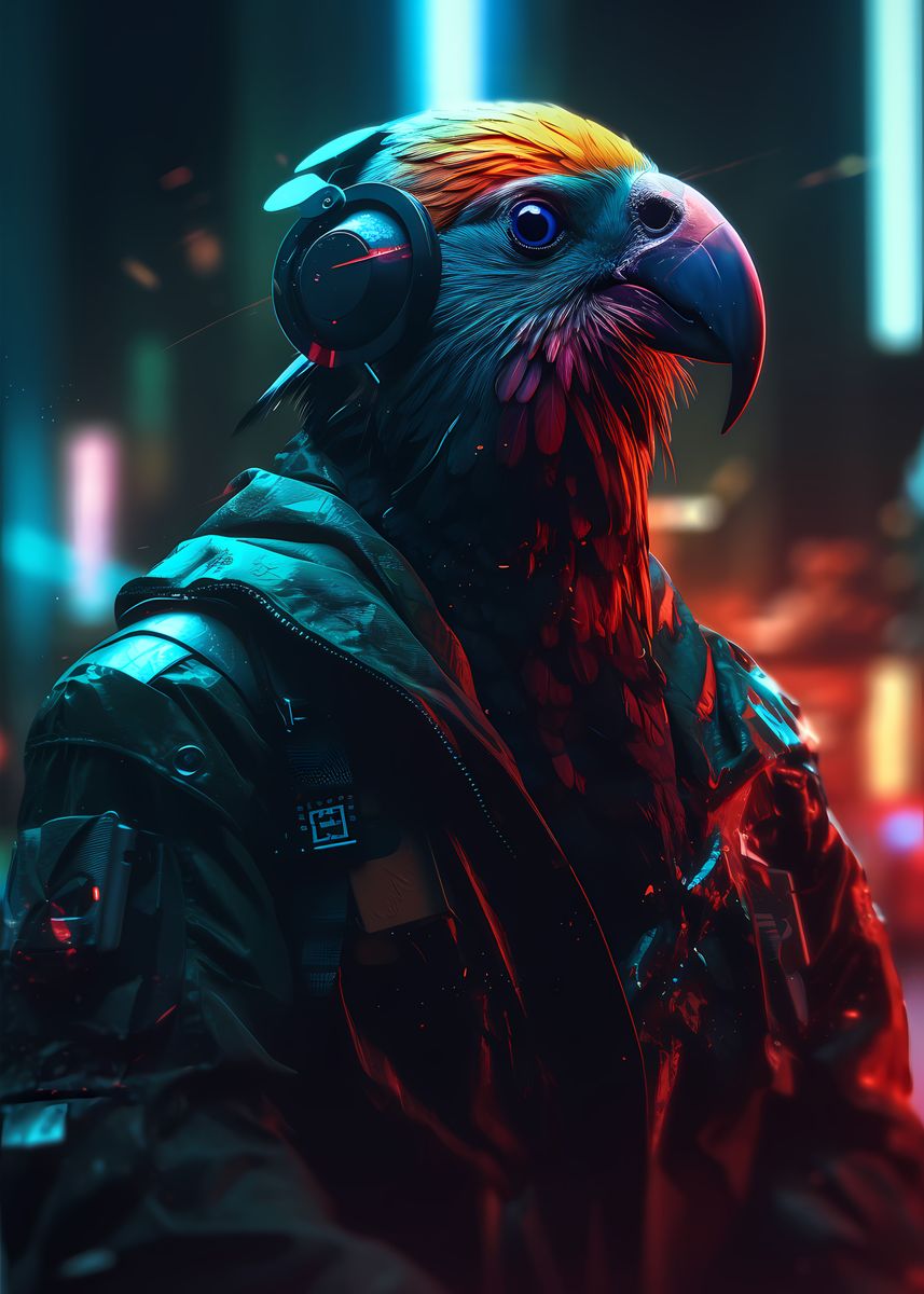 'Cyberpunk Steampunk Parrot' Poster, picture, metal print, paint by Jay ...