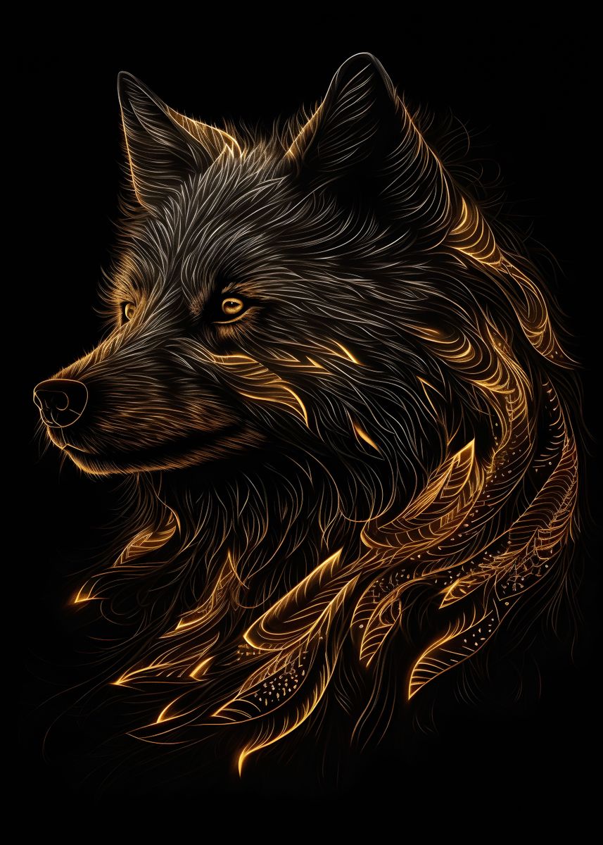 'Wolf black gold' Poster, picture, metal print, paint by Elz art | Displate
