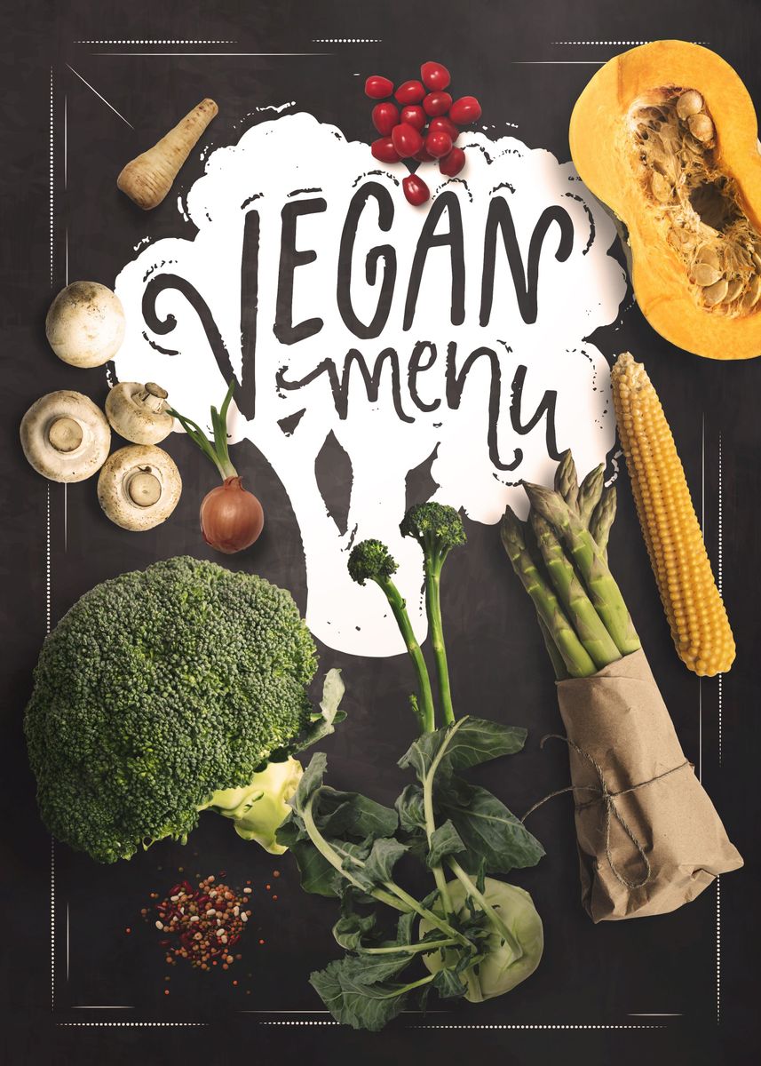 'Vegan menu Chalboard' Poster, picture, metal print, paint by Stefan ...