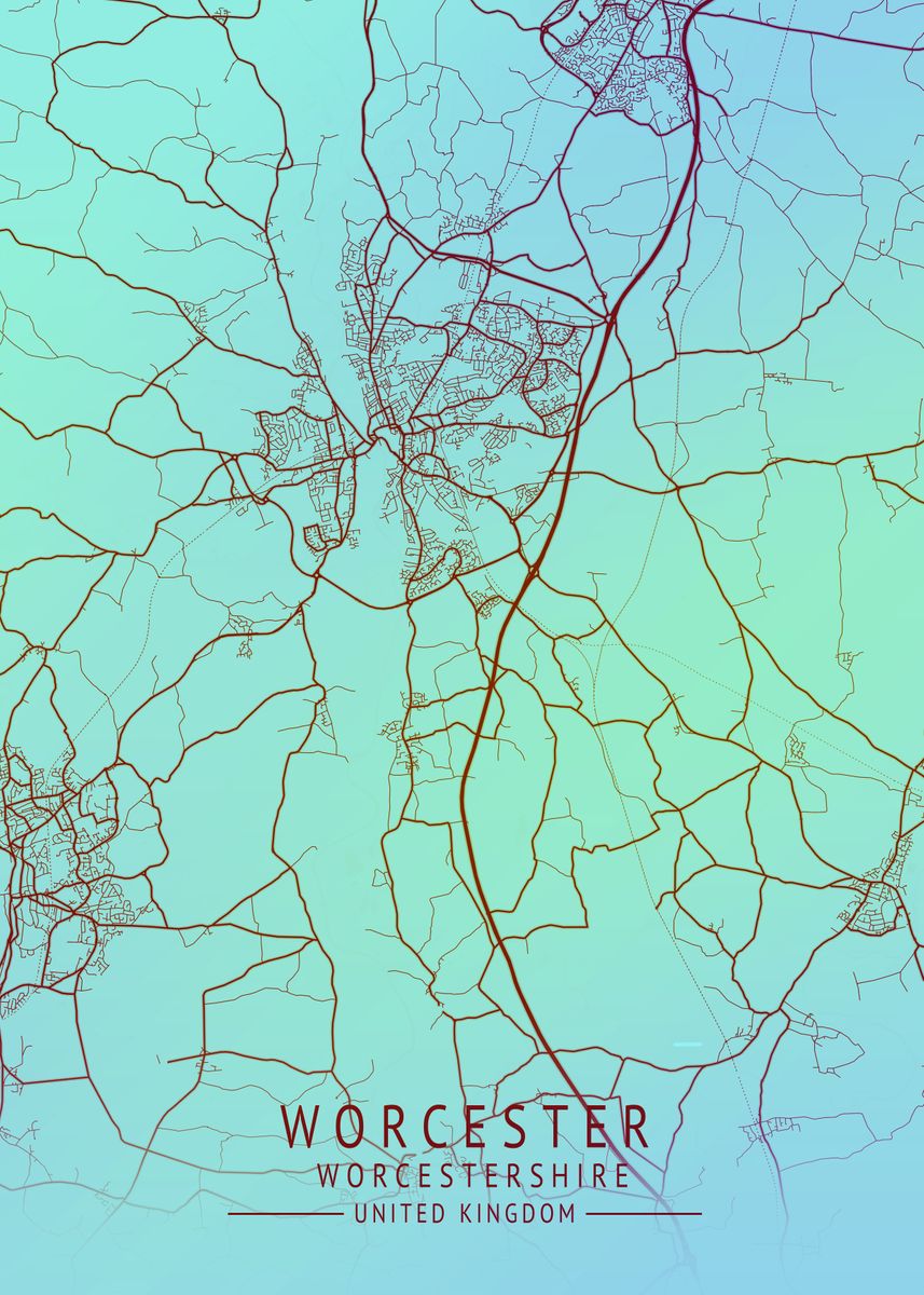 'Worcester UK City Map' Poster, picture, metal print, paint by Gigi Bgm ...