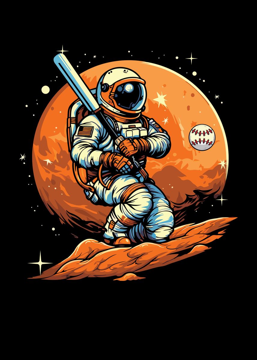 'Baseball Astronaut' Poster, picture, metal print, paint by NAO | Displate