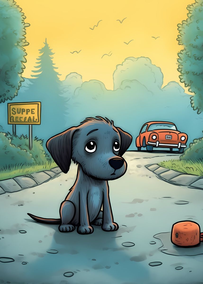 'alone puppy on the street' Poster, picture, metal print, paint by Oizy ...