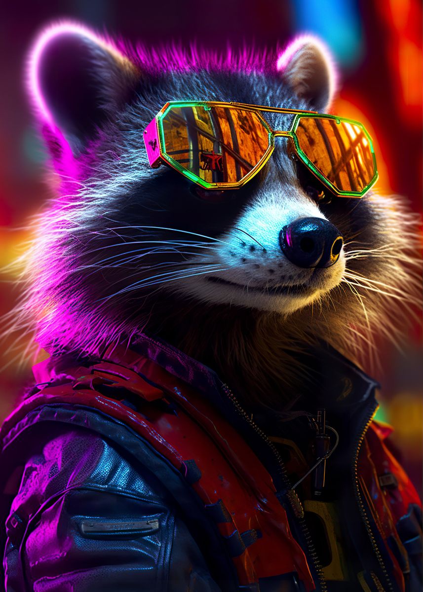 'Cyberpunk Raccoon' Poster, picture, metal print, paint by PosterSuite ...