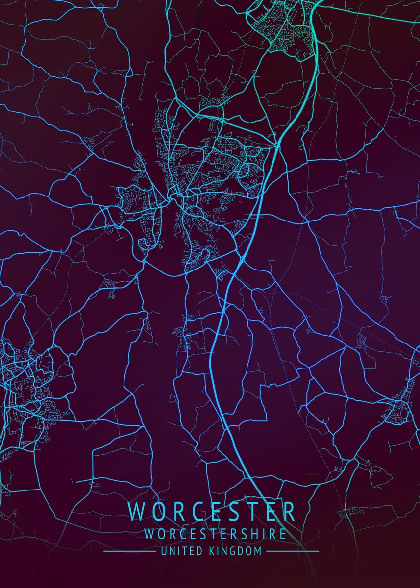 'Worcester UK City Map' Poster, picture, metal print, paint by Gigi Bgm ...