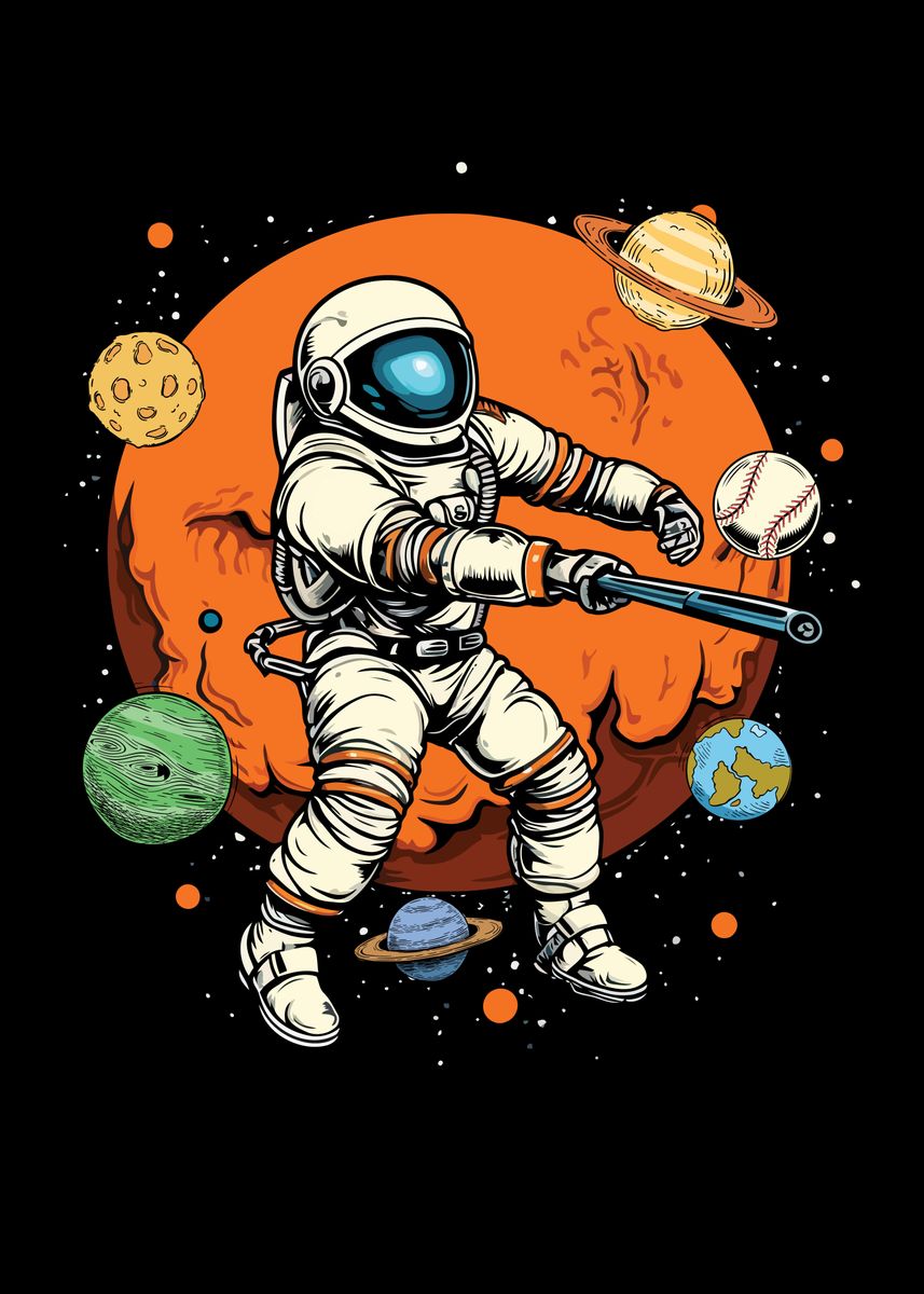 'Baseball Astronaut' Poster, picture, metal print, paint by NAO | Displate