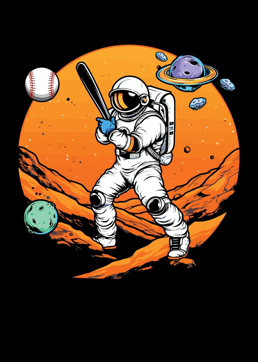'Baseball Astronaut' Poster, picture, metal print, paint by NAO | Displate