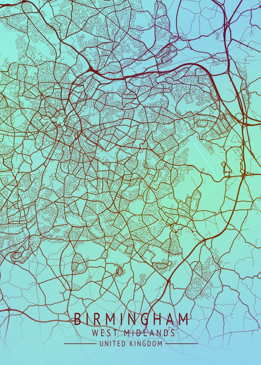 'Birmingham UK CITY MAP' Poster, picture, metal print, paint by Gigi ...