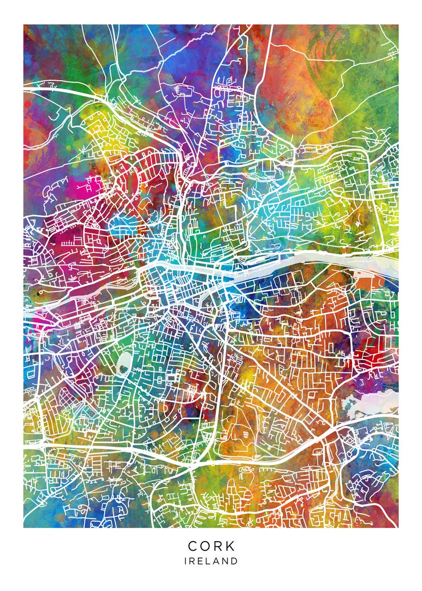 'Cork Ireland Map' Poster, picture, metal print, paint by Michael ...