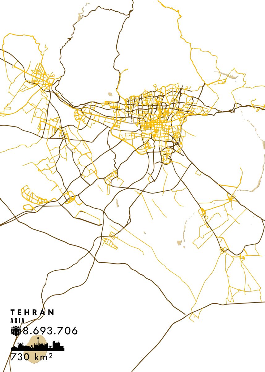 'Tehran Province Iran' Poster, picture, metal print, paint by Mey Lino ...