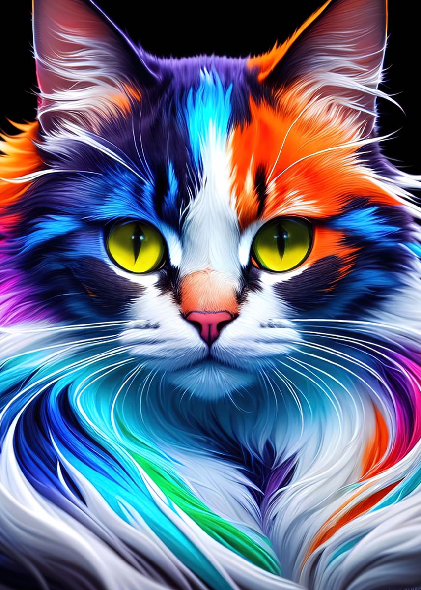 'Colorful cat portrait' Poster, picture, metal print, paint by Juka ...