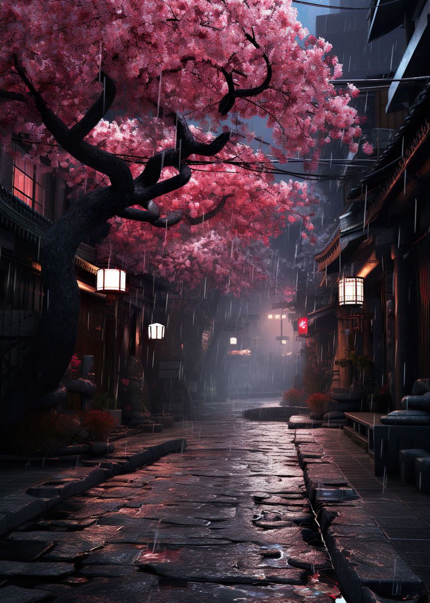 'Abstract Japan Village' Poster, picture, metal print, paint by ...