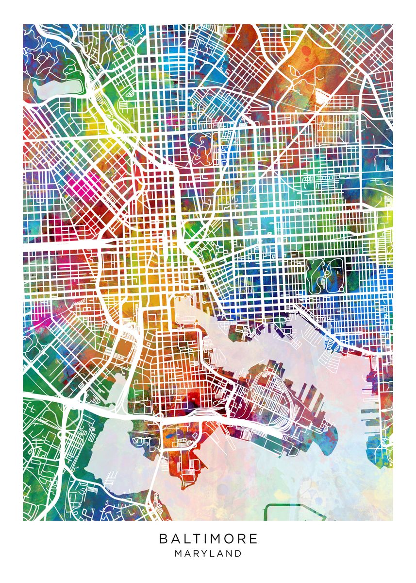 'Baltimore Maryland Map' Poster by Michael Tompsett | Displate