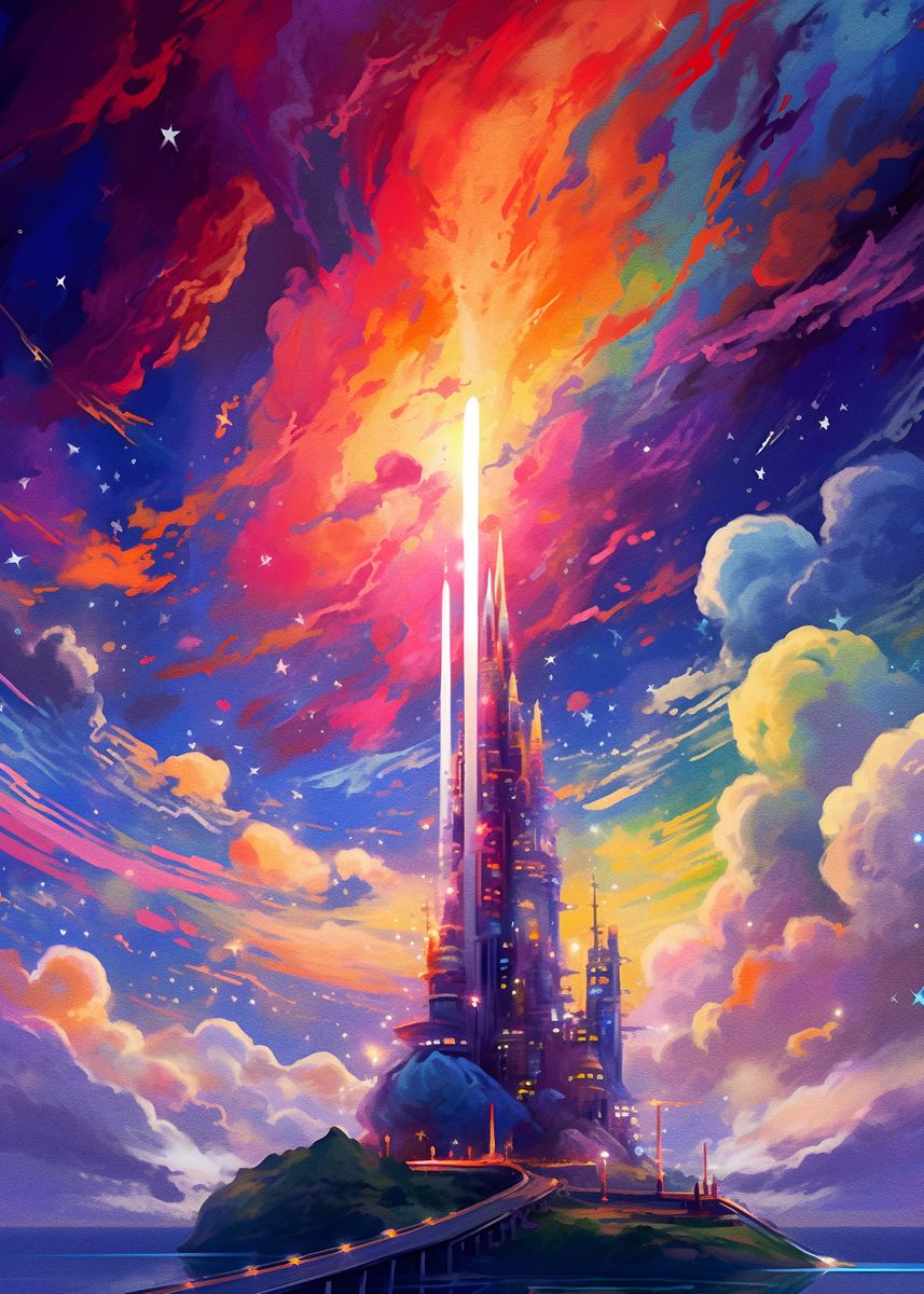 'fantasy castle the island' Poster, picture, metal print, paint by Muhammad Irsan | Displate