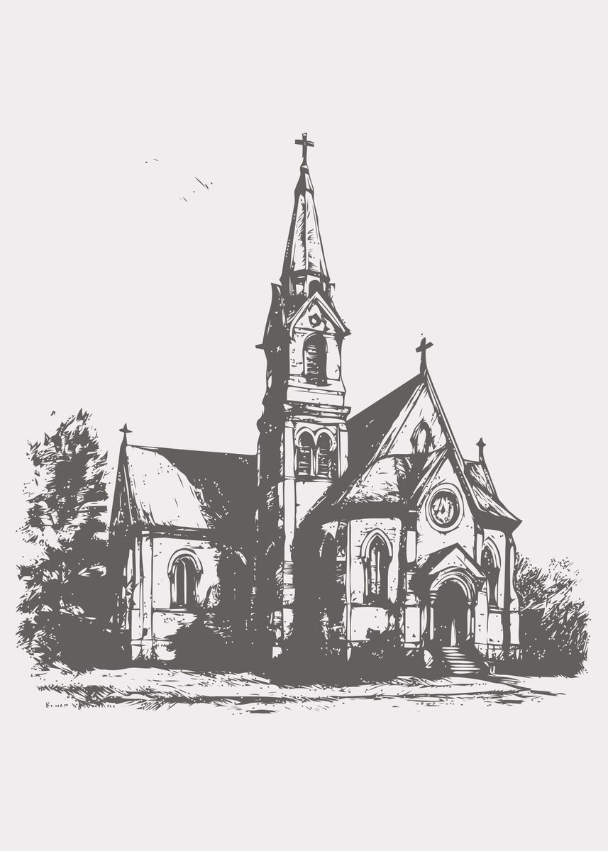 'Sketch of church hand draw' Poster by Lloyd Studio | Displate