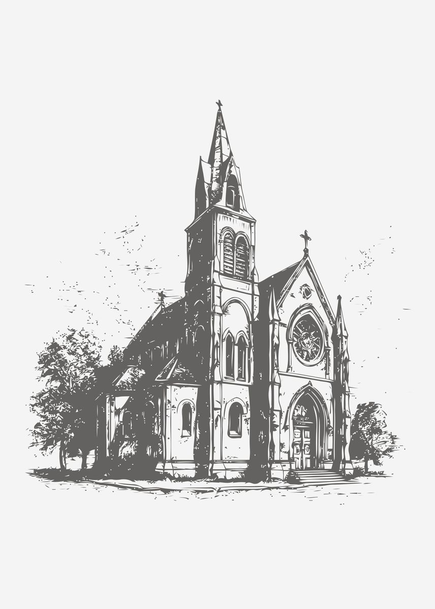 'Sketch of church hand draw' Poster by Lloyd Studio | Displate