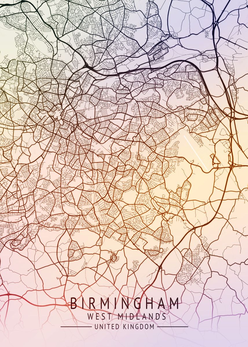 'Birmingham UK CITY MAP' Poster, picture, metal print, paint by Gigi ...