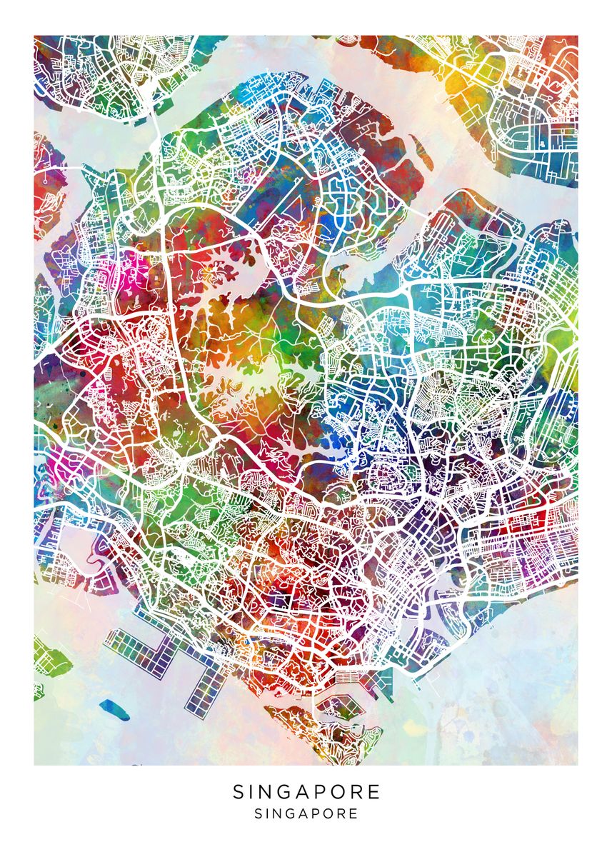 'Singapore Singapore Map' Poster, picture, metal print, paint by ...