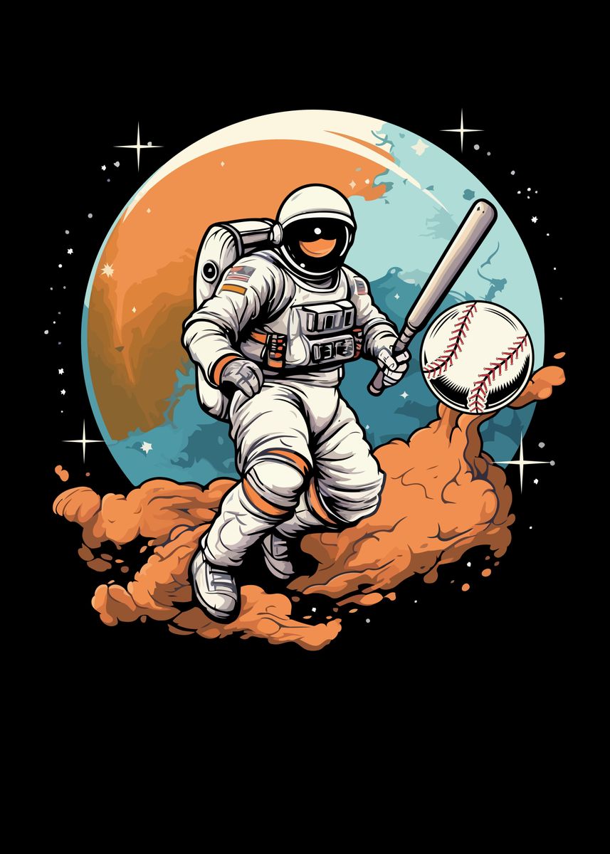 'Baseball Astronaut' Poster, picture, metal print, paint by NAO | Displate