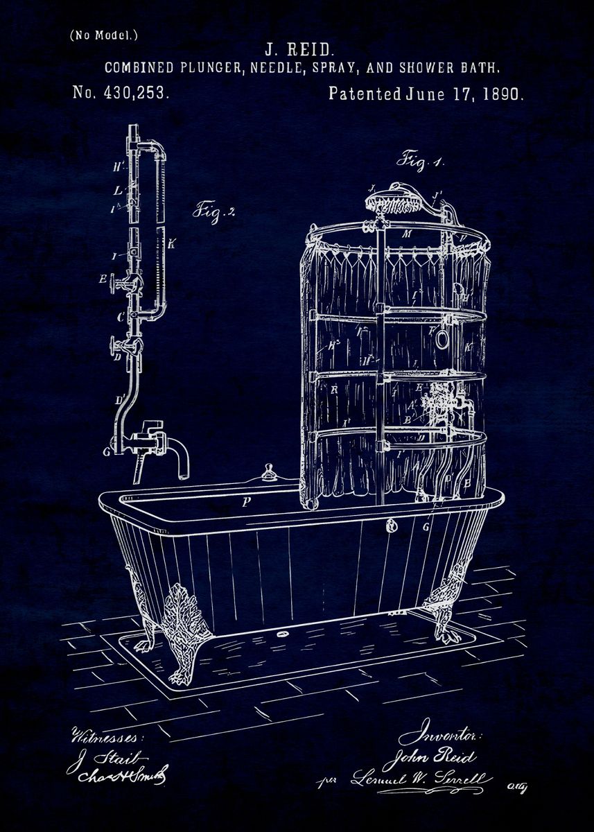 'Bath Shower 1890' Poster, picture, metal print, paint by RickyEKelly ...