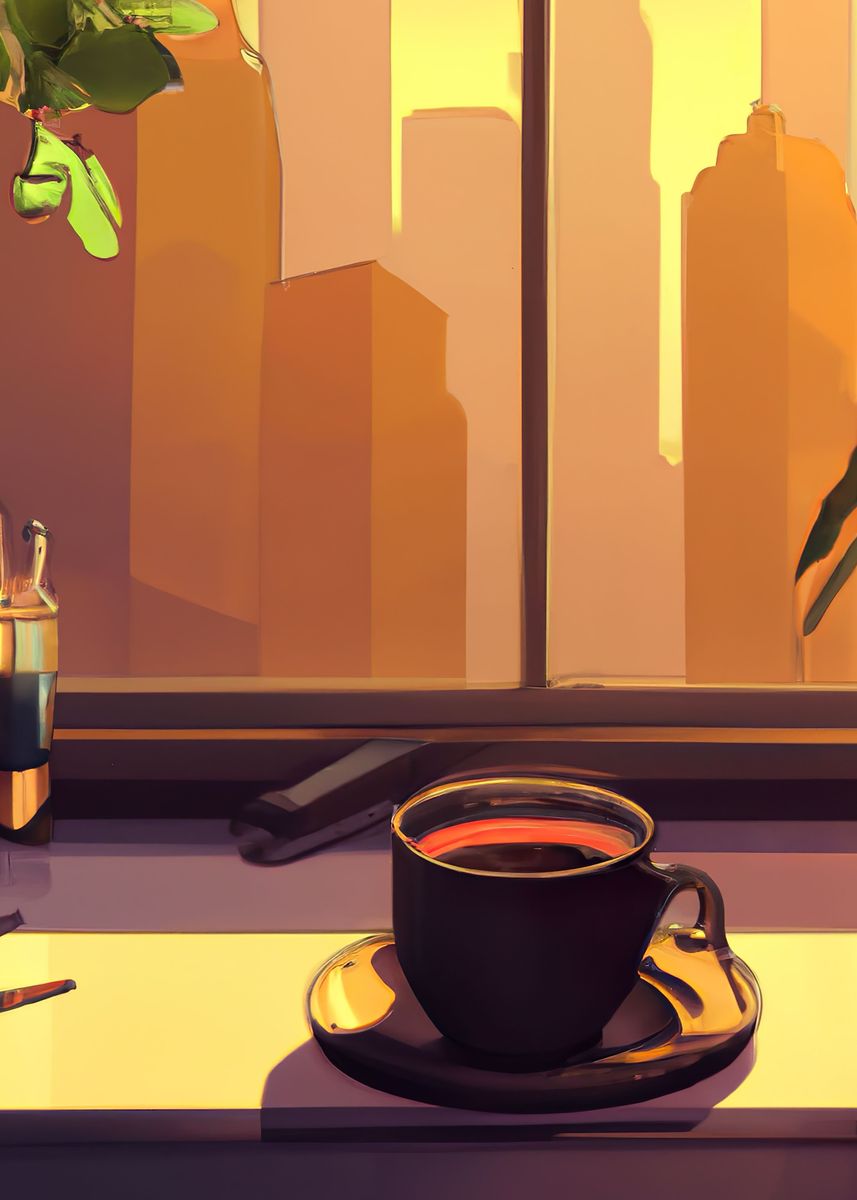 'Window Coffee Sun' Poster, picture, metal print, paint by maxdesign ...
