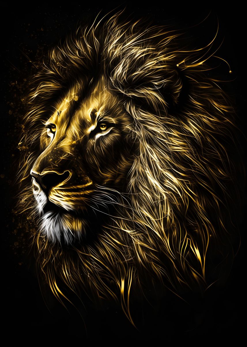'Lion black gold 2' Poster, picture, metal print, paint by Elz art ...