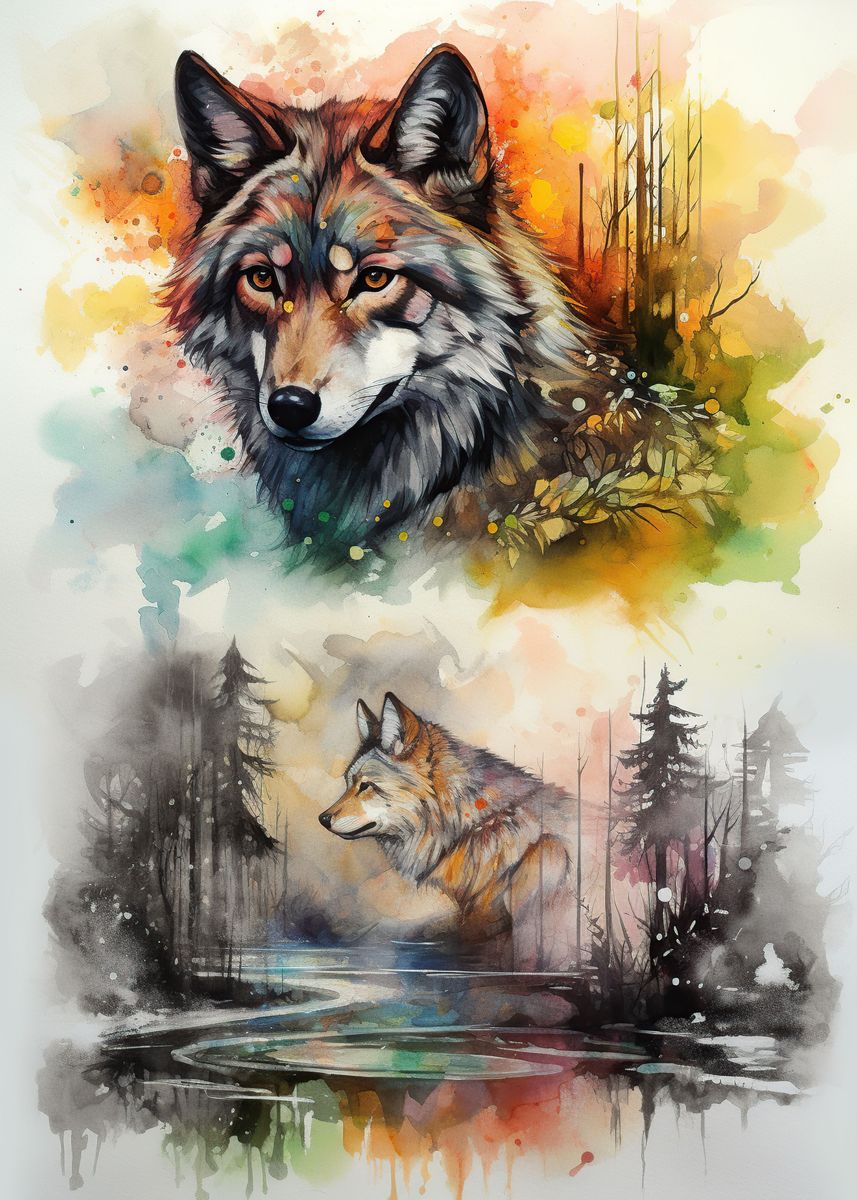 'Nightfall Majesty Wolf Art' Poster, picture, metal print, paint by ...