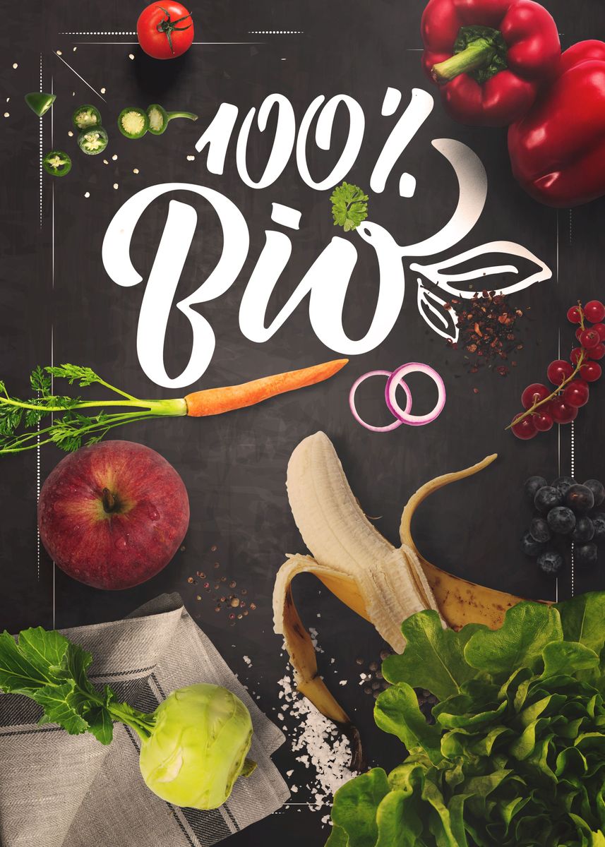 '100 Bio Food Chalkboard' Poster, picture, metal print, paint by Stefan ...