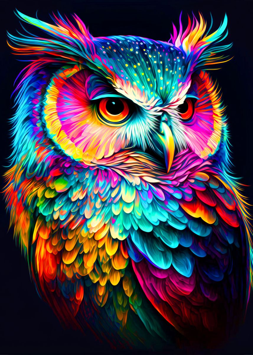 'Colorful Owl' Poster, picture, metal print, paint by Annie Mcman ...
