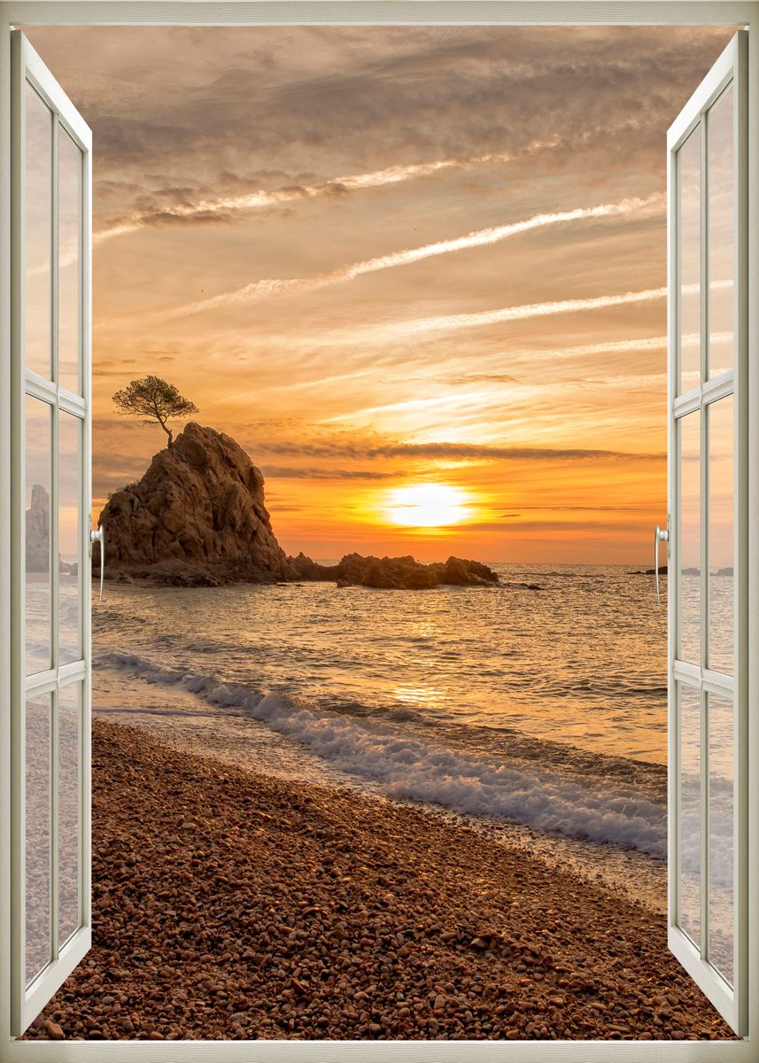 'Window view sunset beach' Poster, picture, metal print, paint by Vicen ...