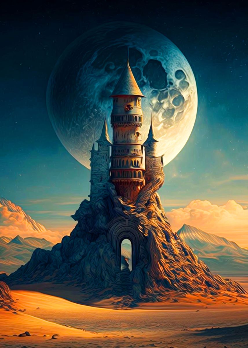 'Majestic castle and moon' Poster, picture, metal print, paint by javis ...