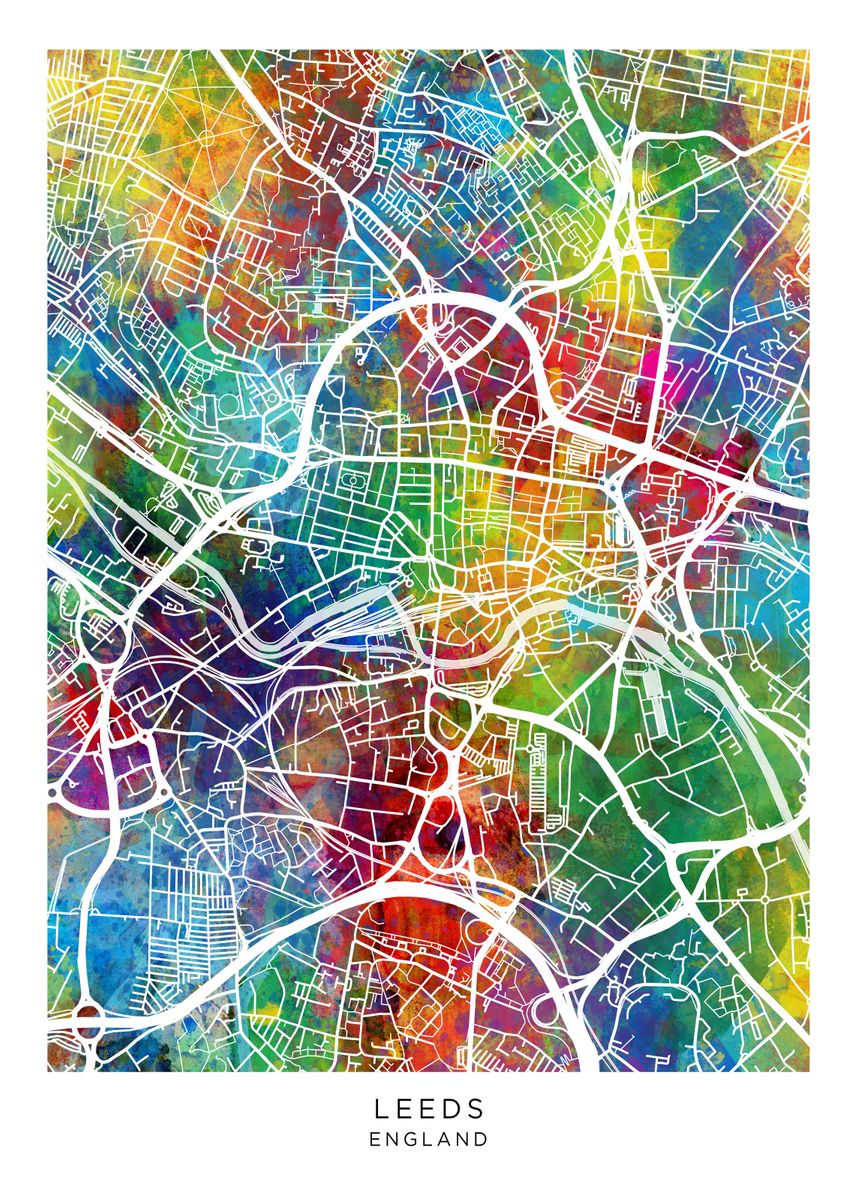 'Leeds England Map' Poster by Michael Tompsett | Displate