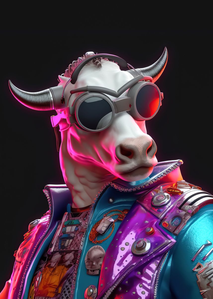 'An anthropomorphic DJ Cow' Poster, picture, metal print, paint by HANA ...