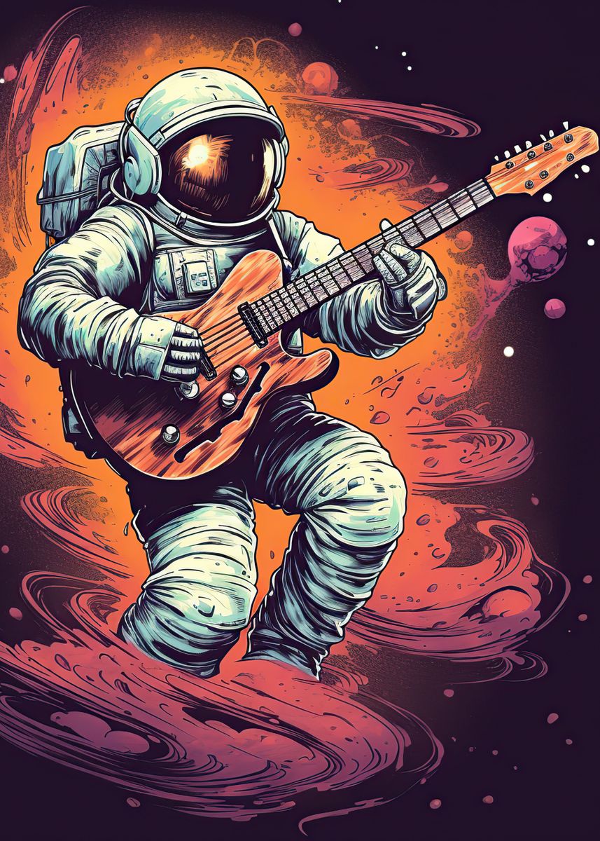 'astronaut playing guitar ' Poster, picture, metal print, paint by ...