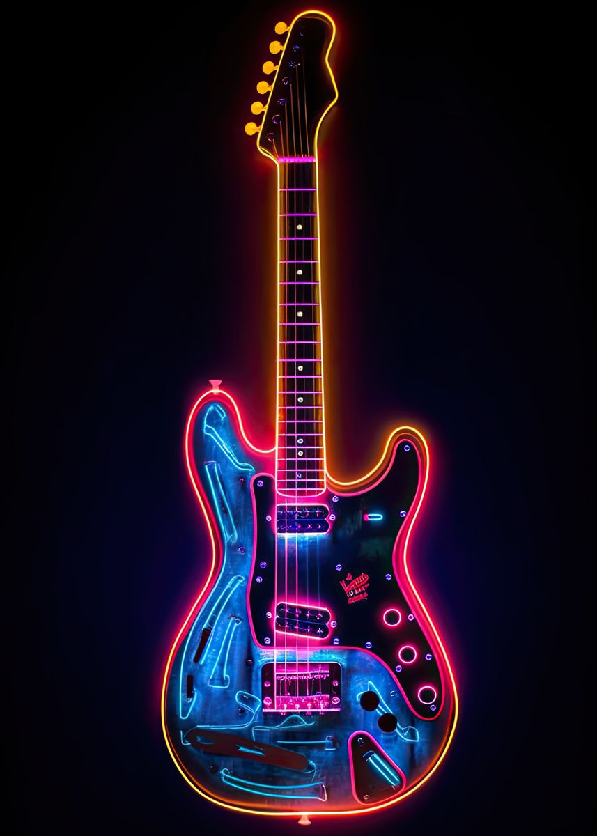 'Luminous Melodies Guitar' Poster, picture, metal print, paint by ...