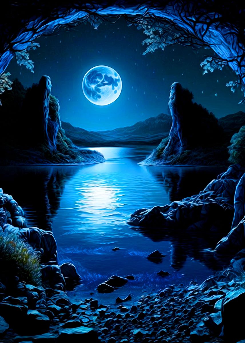 'Fantasy Moon Night' Poster, picture, metal print, paint by Alaye ...