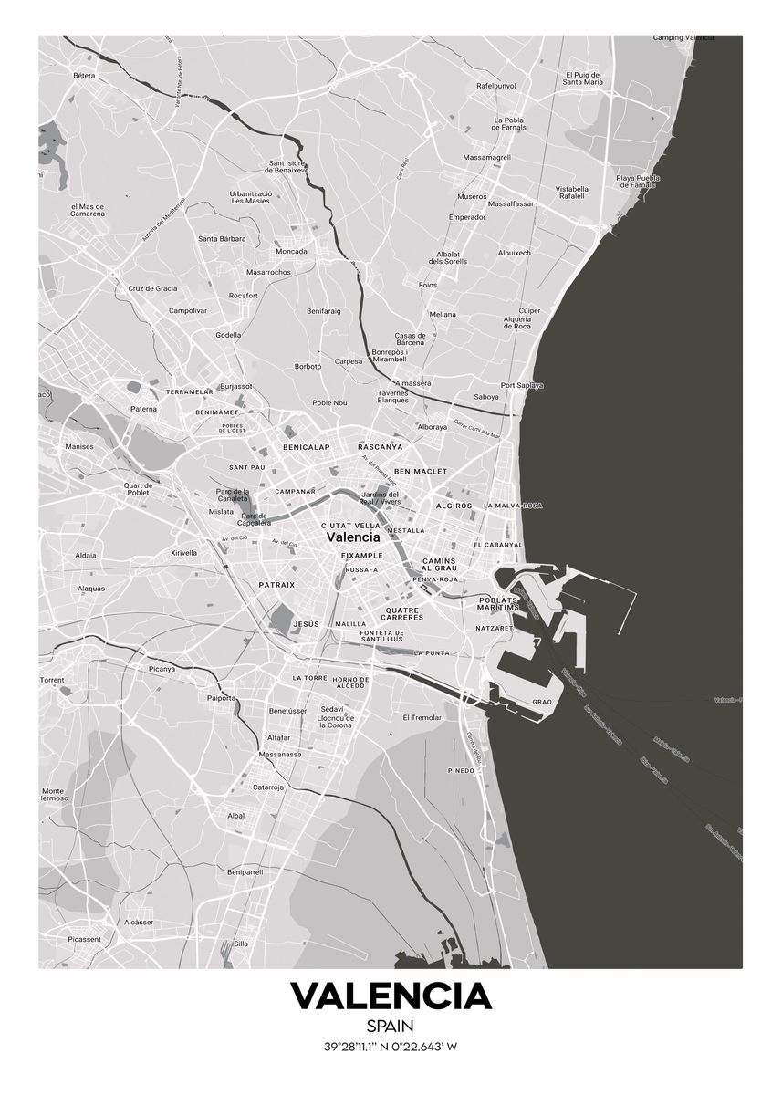 'Valencia spain streetmap' Poster by Designersen | Displate