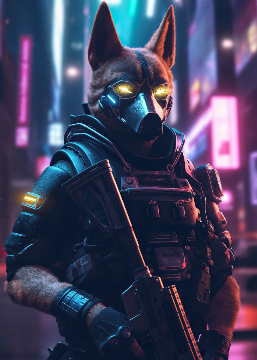 'Cyberpunk Police Dog' Poster, picture, metal print, paint by Beast ...