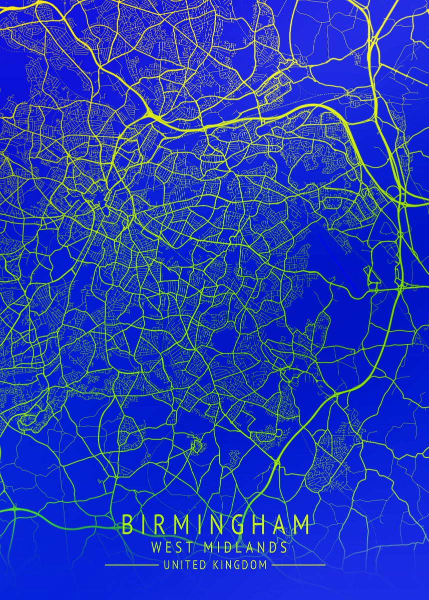 'Birmingham UK CITY MAP' Poster, picture, metal print, paint by Gigi ...