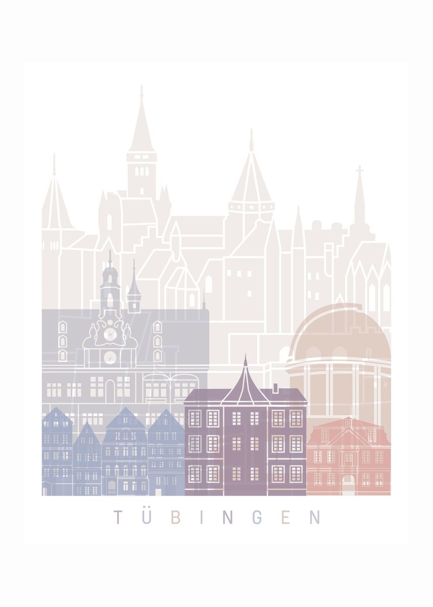 'Tubingen skyline pastel' Poster, picture, metal print, paint by ...