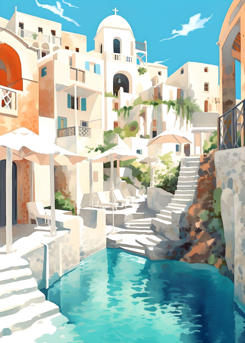 'Santorini Greece Travel' Poster, picture, metal print, paint by Khloi ...