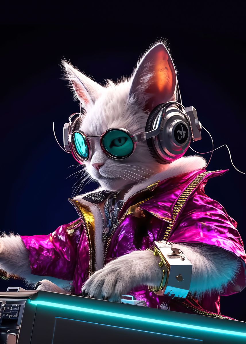 'An anthropomorphic DJ cat' Poster, picture, metal print, paint by HANA ...