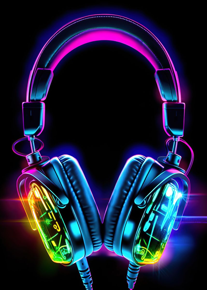 'headphone neon ' Poster, picture, metal print, paint by Chloe Connelly ...